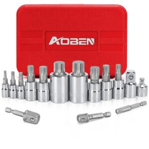 aoben 15 pcs xzn triple square spline bit socket set, s2 alloy steel bits with cr-v steel socket, m4-m18, includes socket adapters