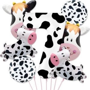 7pcs cow balloons - cow print balloon huge cow head foil balloons number 7 balloon cow decorations for 7th birthday farm animal birthday decorations western cowboy theme party decoration