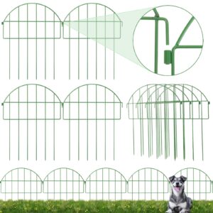 dandat 10 pack decorative garden fence no digging fencing 17 x 13 inch animal barrier fence rustproof metal wire panel border for dog rabbit ground stakes defense and outdoor patio yard, arched, green