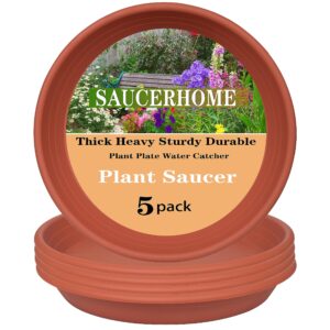 saucerhome 5 packs plant saucer pot tray 6 8 10 12 14 16 19 20 inch plastic flower planter saucers and drip trays for indoors outdoors, heavy durable plant plate water catcher (6 inch terracotta)