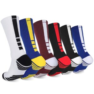 finerview elite basketball socks for men 6 pairs, high-top premium mid calf athletic socks for adult & youth