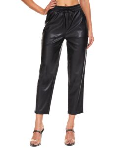 ginasy faux leather pants for women high waist pleather jogger pants straight leg trousers with pockets black