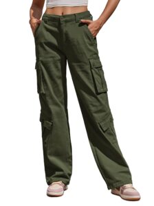 zmpsiisa women pants high waisted cargo pants combat military wide leg casual trousers 8 pockets(green,medium)