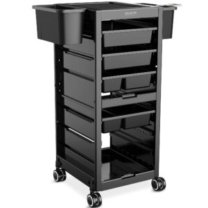 tasalon professional salon trolley cart, hair salon equipment for salon station, space saving salon hair cart 4 drawers & 2 storage baskets, salon stations for hair stylist, multipurpose tool cart