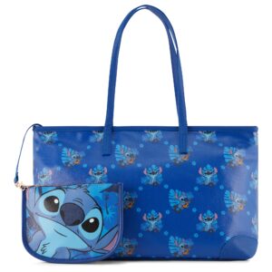 disney lilo and stitch tote bag - girls, boys, teens, adults - stitch faux pu leather cosplay tote handbag with zipper pouch