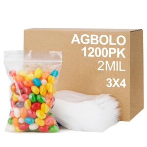 agbolo 1200pcs small plastic bag for jewelry, 3x4'' small zip bag baggies resealable, 2 mil(2 layer) durable small zip bag for pill and small business - clear