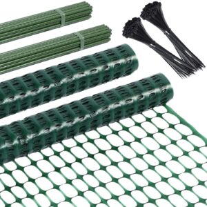 thyle 2 roll plastic garden fence 4 x 100 ft mesh fencing roll outdoor snow fence with 50 fence stakes 200 cable ties green temporary poultry fence safety construction barrier net for yard pet plants