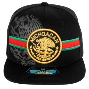 mexican hat mexico state federal name embroidered snapback flat bill baseball cap (state-michoacan) black