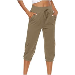 online shopping for women capri pants for women summer casual drawstring lounge linen pants with pockets plus size high waist straight trousers tracking on my order khaki m