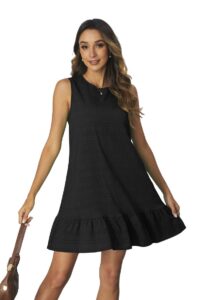 soly hux women's ruffle hem sleeveless tank dress round neck casual smock summer mini dresses plain black