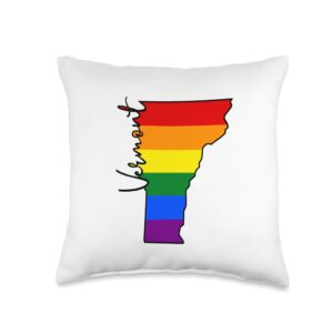 vermont map usa state rainbow pride flag map usa state vermont rainbow flag pride month throw pillow, 16x16, multicolor