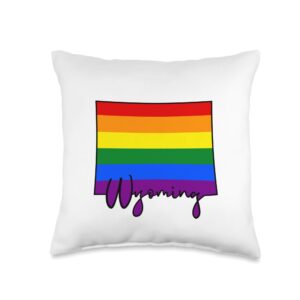 wyoming map usa state rainbow pride flag map usa state wyoming rainbow flag pride month throw pillow, 16x16, multicolor