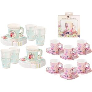 talking tables truly scrumptious vintage floral and blossom party paper tea cups and saucer sets (12 cups + 12 saucers)