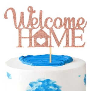 welcome home cake topper, home sweet home, welcome back, family housewarming/retirement/new baby party decorations supplies, rose gold glitter