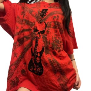 women y2k halloween short sleeve t shirt vintage crew neck punk gothic skull graphic harajuku tee outing (red, l)