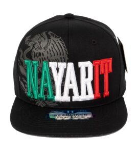 mexican hat mexico state federal name embroidered snapback flat bill baseball cap (state-nayarit) black