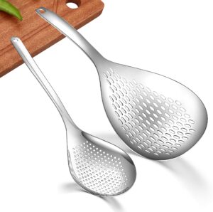 2 pack skimmer slotted spoon stainless steel strainer spoon skimmer ladle skimmer spoon set spider strainer colander metal slotted spoon spider kitchen utensil for kitchen cooking draining and frying