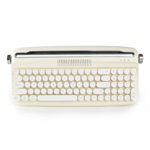 yunzii upgraded wireless typewriter keyboard,with retro integrated stand,usb-c/bluetooth,cute round keycaps, usb-c/bluetooth connection for table, phone, pc and win/mac/android (b309, ivory butter)