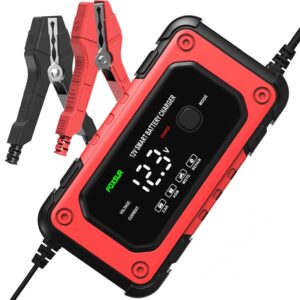 car battery charger automotive 12v 6a portable smart automatic trickle charger battery maintainer desulfator with lcd display for car battery, motorcycle, lawn mower, lead acid & atv batteries