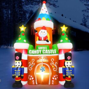 jeteho 8.8ft christmas inflatables candy castle with santa nutcracker soldier inflatable christmas yard decorations outdoor christmas blow up with build-in led lights for garden lawn xmas decor