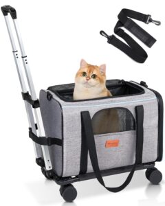 morpilot cat and dog carrier with detachable wheels - airline approved rolling carrier for small pets and cats - foldable pet travel bag