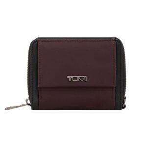 tumi - voyageur tri-fold zip-around - aesthetic women's zipper wallet with cash/card holders - travel wallet - with gift box - deep plum