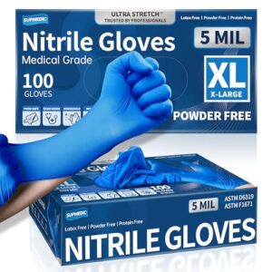 supmedic medical nitrile exam gloves, 5 mil chemo-rated powder-free non-sterile food safe cooking clearning disposable glove (xl)