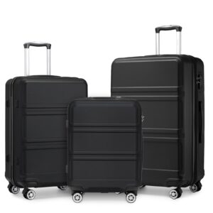 kono 3 piece luggage sets expandable(only 28") lightweight with spinner wheels tsa lock hardside travel rolling suitcases 20in 24in 28in carry on black