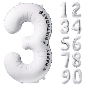 40 inch white number balloons birthday party decorations supplies,number 3 balloon for 3rd birthday decor | large big helium foil mylar balloon decor for kids, adult