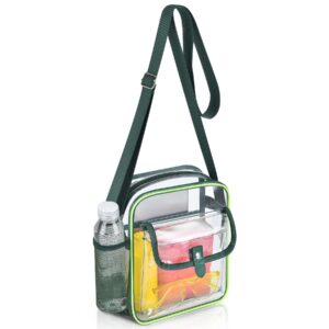 spodears clear stadium tote bag for concerts - 10.5"x8.5" crossbody purse with bottle holder & adjustable shoulder strap, green