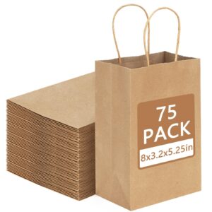 moretoes 75pcs small gift bags 5.25x3.75x8 inches brown kraft paper bags with handles bulk, retail bags for small business, shopping bags, birthday wedding party favor bags, merchandise bags