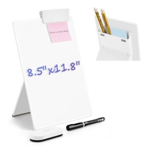 nusign glass desktop whiteboard with reversable stand, 8.5‘’x11.8'' tabletop small portable dry erase white board easel with storage design for home office and school supplies