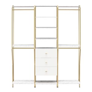 cosmoliving by cosmopolitan gwyneth closet 3 piece bundle- 2 hanging rod & 1 drawer unit, white marble