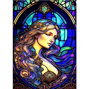 stained glass angel resin diy 5d diamond painting kits, round crystal rhinestone crystal craft diamond dots abstract scenery diamond art gem dots craft home wall decor 30x40cm-d-angel