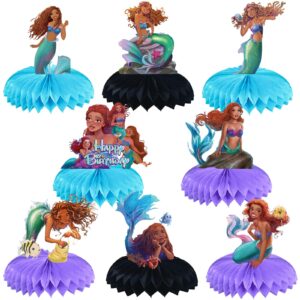 8pcs little mermaid honeycomb centerpieces, 2023 movie little mermaid themed birthday table centerpiece toppers party decorate for ariel birthday party supplies baby shower decor