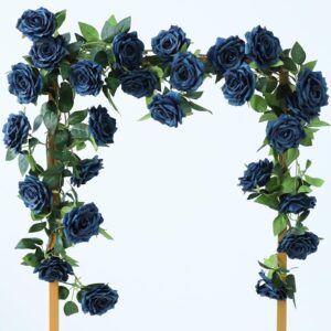 dallisten 2 strands 73'' artificial silk rose flower vines garland, fake roses floral green leaves hanging plant for wedding arrangement decoration, wall, party, bedroom, home decor (blue)