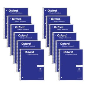 oxford spiral notebook 12 pack, bulk college ruled spiral notebooks for school, 1 subject journal for school, wide ruled paper, 8 x 10-1/2 inch, blue covers, 70 perforated lined sheets (65218)