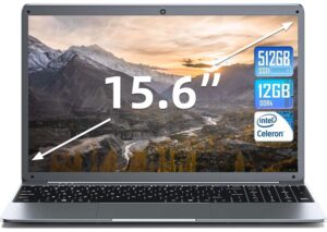 sgin 15 inch laptop, quad-core celeron n5095, 12gb ram 512gb ssd, fhd ips 1920x1080 screen, laptops computer with cooling system, four stereo speakers, usb-type c, webcam, mini hdmi