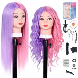 mysweety mannequin head with hair, doll head for hair styling, 26" manikin head with 70% real human hair cosmetology makeup hairdressing training head with clamp holder and tools