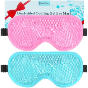 beevines gel eye mask, 2 pack cooling ice masks for puffy eyes for men & women, cold & warm compress for post surgery, puffiness, allergies, sinuses & migraines treatment