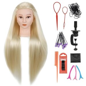 armmu 28"-30" long synthetic hair mannequin head hairdresser practice training head cosmetology manikin doll head with 9 tools and clamp - 613