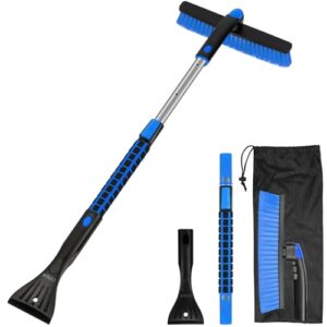 cofit 36" car snow brush long handle, 2 in 1 extendable ice scraper for windshield, detachable snow removal tool, comfortable clean brush scratch free for rv, truck, suv, windows, roof, exterior, blue