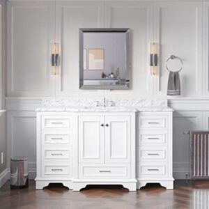 kitchen bath collection nantucket 60-inch single bathroom vanity (white/carrara): includes white cabinet with authentic italian carrara marble countertop and white ceramic sink