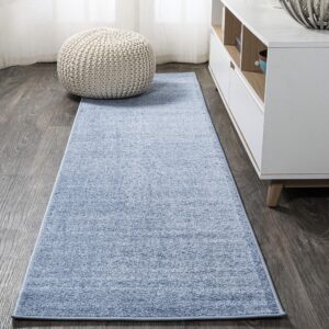 jonathan y seu100f-212 haze solid low-pile indoor runner rug, coastal, bohemian, minimalist, classic, casual for bedroom,kitchen,living room,non shedding,easy-washing, blue, 2 x 12