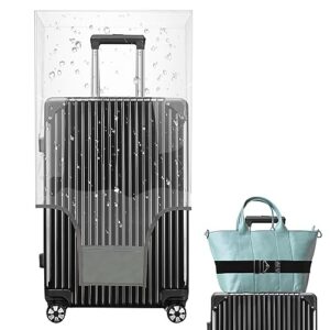 cycforce luggage cover set clear pvc luggage cover & 2-in-one luggage strap thickened suitcase cover 28 inch luggage protector for wheeled suitcase (28-inch)