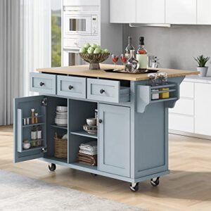 anquipet kitchen islands on wheels with wood top, farmhouse kitchen island with adjustable shelf, 3 drawers and open shelves for rolling kitchen cart,lockable casters