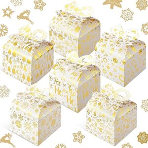 fulmoon 24 pcs christmas gift boxes metallic christmas treat 3d xmas goody candy cookie with bow paper goodie gift wrapping boxes for holiday party favor supplies(gold)