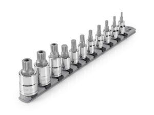 tekton 3/8 inch drive triple square and 1/2 inch drive tr triple square bit socket set with rail, 11-piece (m4-m12, mt14-mt18) | shb99100