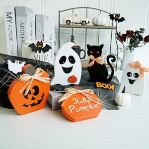 halloween wood signs decorations halloween wooden signs pumpkin ghost black cat freestanding table signs, halloween tiered tray decor for rustic farmhouse home mantle