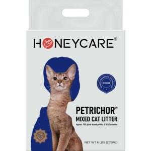 honey care petrichor mix cat litter i tofu cat litter i nature plant-based pellets and bentonite sustainable cat litter i low-dust qucik clumping superior odor control, 6 lbs